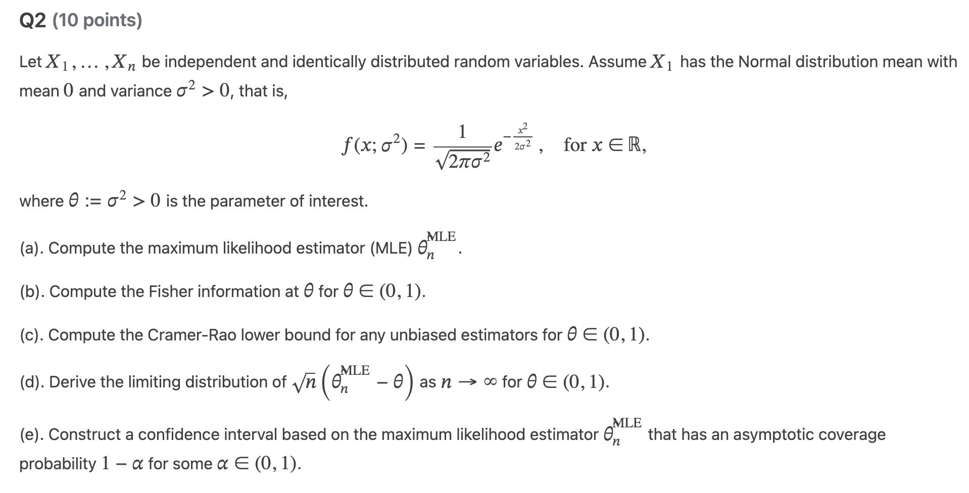 Solved Q2 (10 ﻿points)Let x1,dots,xn be ﻿independent and | Chegg.com