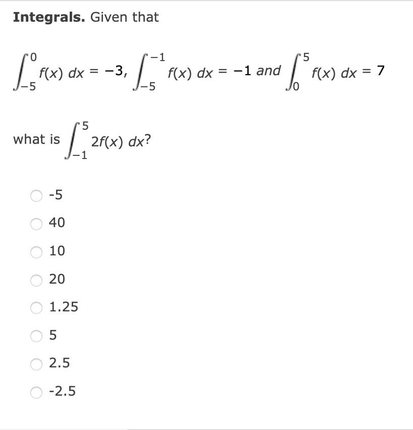 Solved Integrals Given That 0 F x 5 F x Dx 3 What Chegg