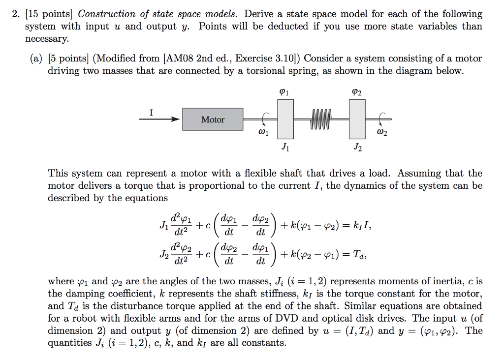 Solved 2. [15 points] Construction of state space models. | Chegg.com