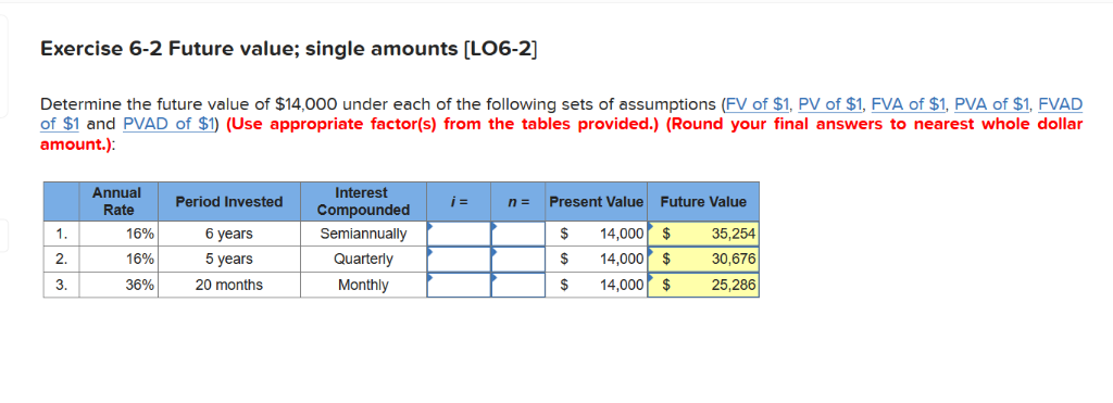 Solved Exercise 6-2 Future value; single amounts [LO6-2] | Chegg.com