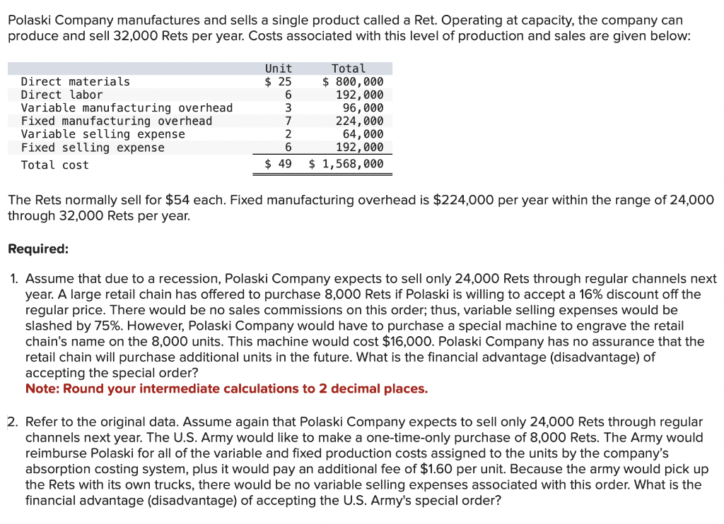 Solved Polaski Company manufactures and sells a single | Chegg.com