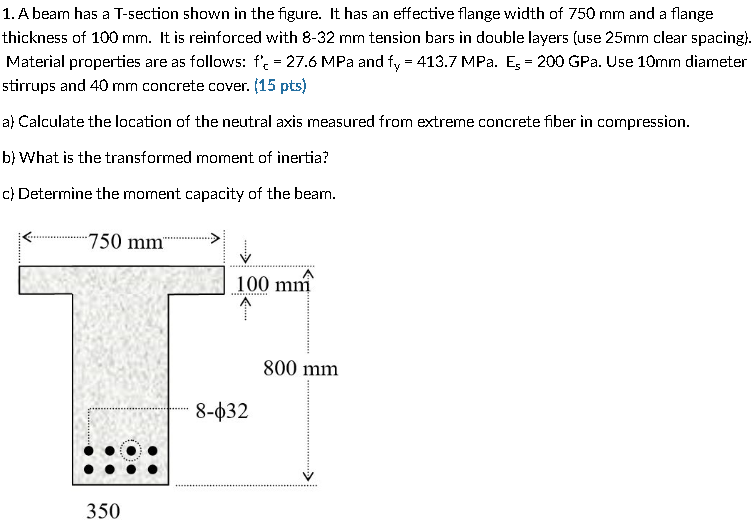 Solved = = = 1. A beam has a T-section shown in the figure. | Chegg.com