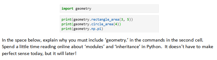 Solved import geometry print(geometry.rectangle_area(3, 5)) | Chegg.com