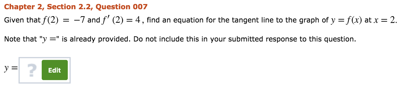 Solved Chapter 2, Section 2.2, Question 007 Given that f(2) | Chegg.com