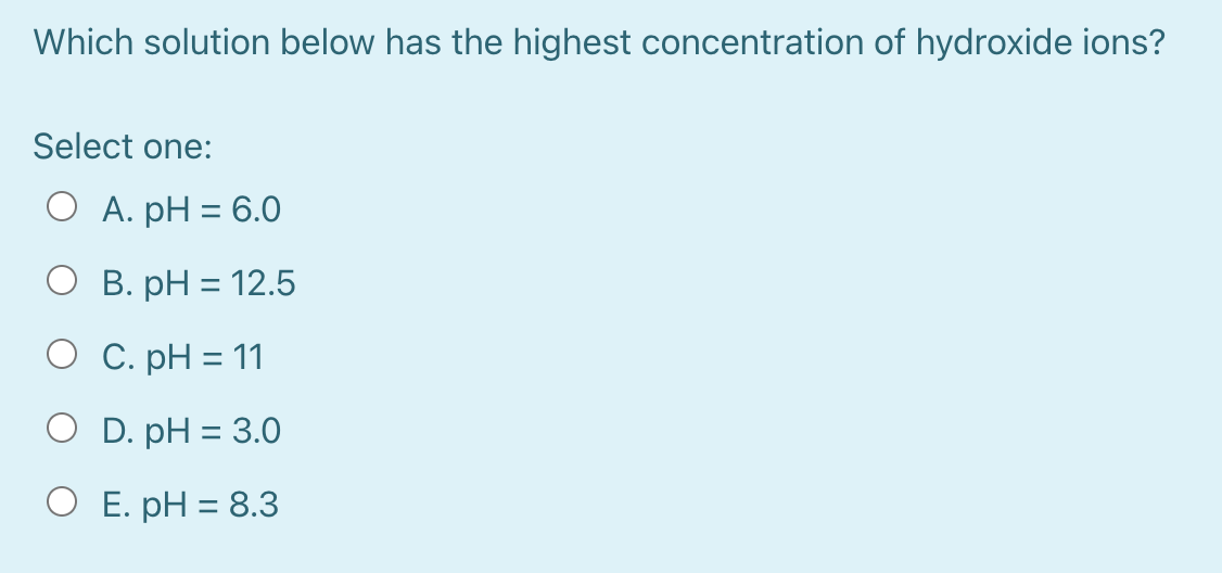 Solved Which solution below has the highest concentration of | Chegg.com