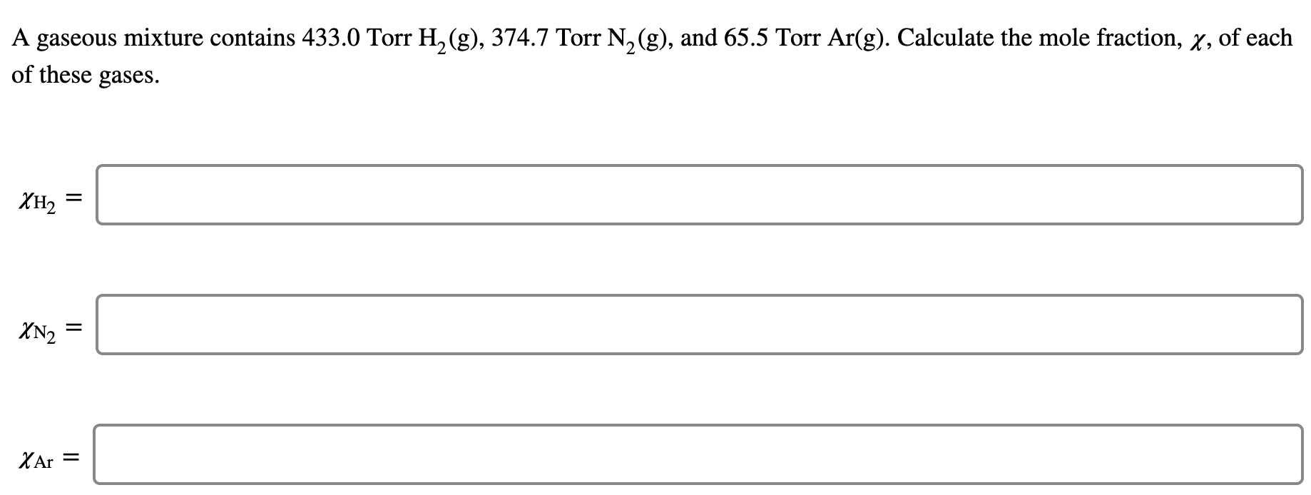Solved A gaseous mixture contains 433.0 Torr H2 (g), 374.7 | Chegg.com