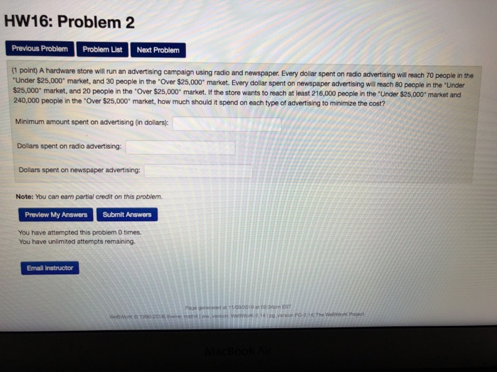 Solved HW16: Problem 2 Previous Problem Problem List Next | Chegg.com Solved HW16: Problem 2 Previous Problem Problem List Next | Chegg.com