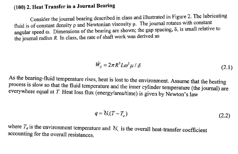 Solved (100) 2. Heat Transfer in a Journal Bearing Consider | Chegg.com