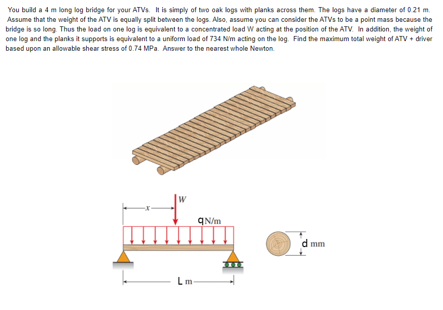 Solved You build a 4 m long log bridge for your ATVs. It is | Chegg.com