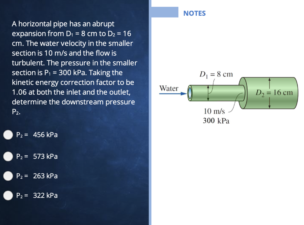 Solved NOTES A horizontal pipe has an abrupt expansion from | Chegg.com
