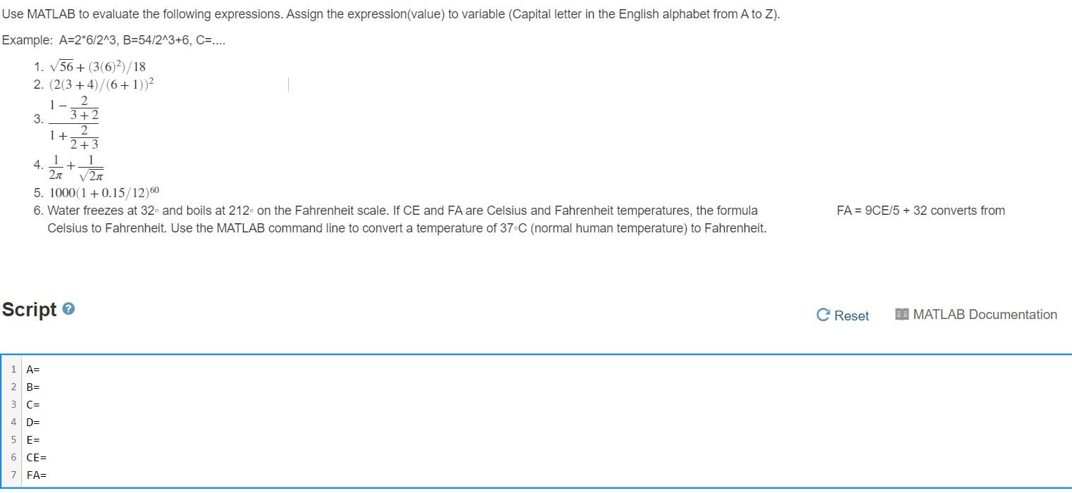 Solved Use MATLAB to evaluate the following expressions. | Chegg.com