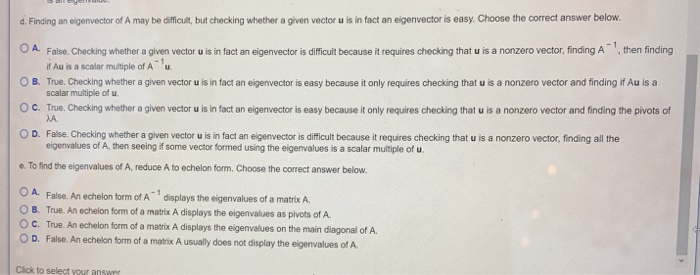 Solved A is an n × n matrix. Mark each statement below True | Chegg.com