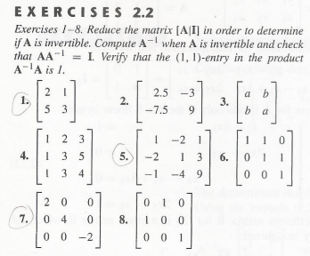 Solved Exercises 1−8. Reduce the matrix [A∣I] in order to | Chegg.com