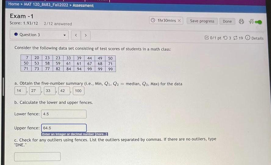 Solved Consider the following data set consisting of test | Chegg.com