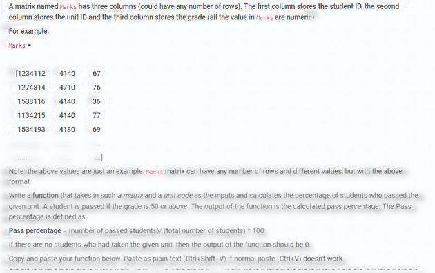 A matrix named Marks has three columns (could have | Chegg.com