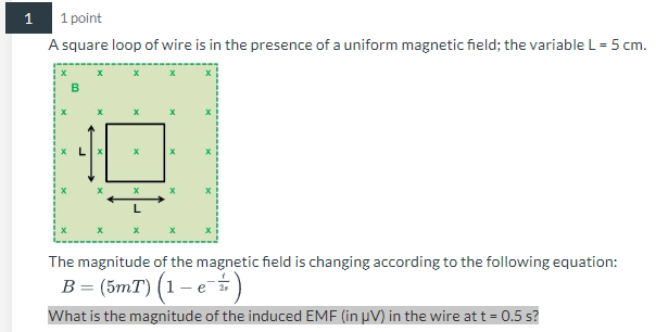 Solved What is the magnitude of the induced EMF (in μV) in | Chegg.com