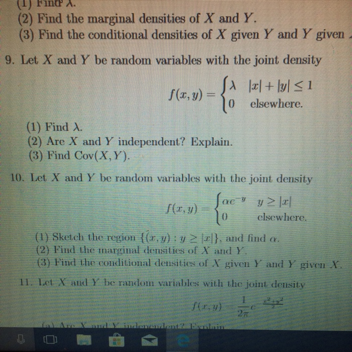 Solved (2) Find the marginal densities of X and Y. (3) Find | Chegg.com