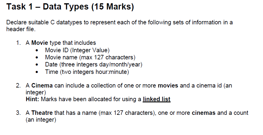 Solved Task 1 - Data Types (15 Marks) Declare suitable C | Chegg.com