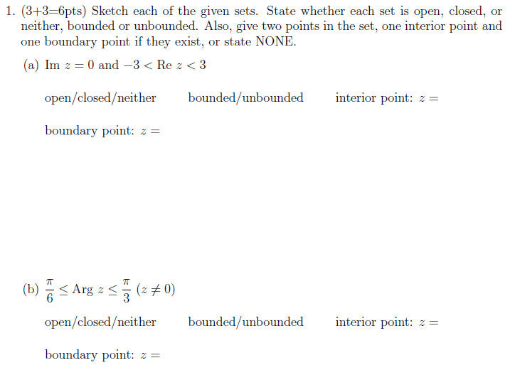 Solved 1. (3+3=6pts) Sketch each of the given sets. State | Chegg.com