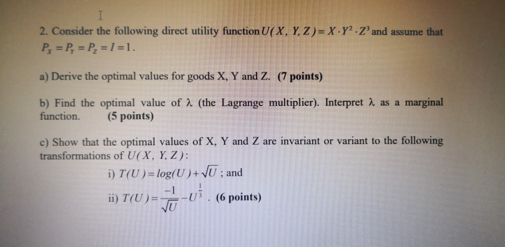 Solved 2. Consider the following direct utility function | Chegg.com