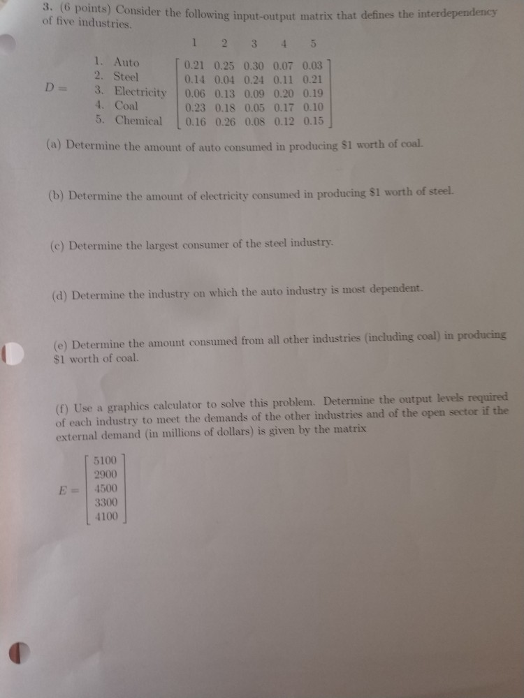 Solved 3. (6 points) Consider the following input-output | Chegg.com