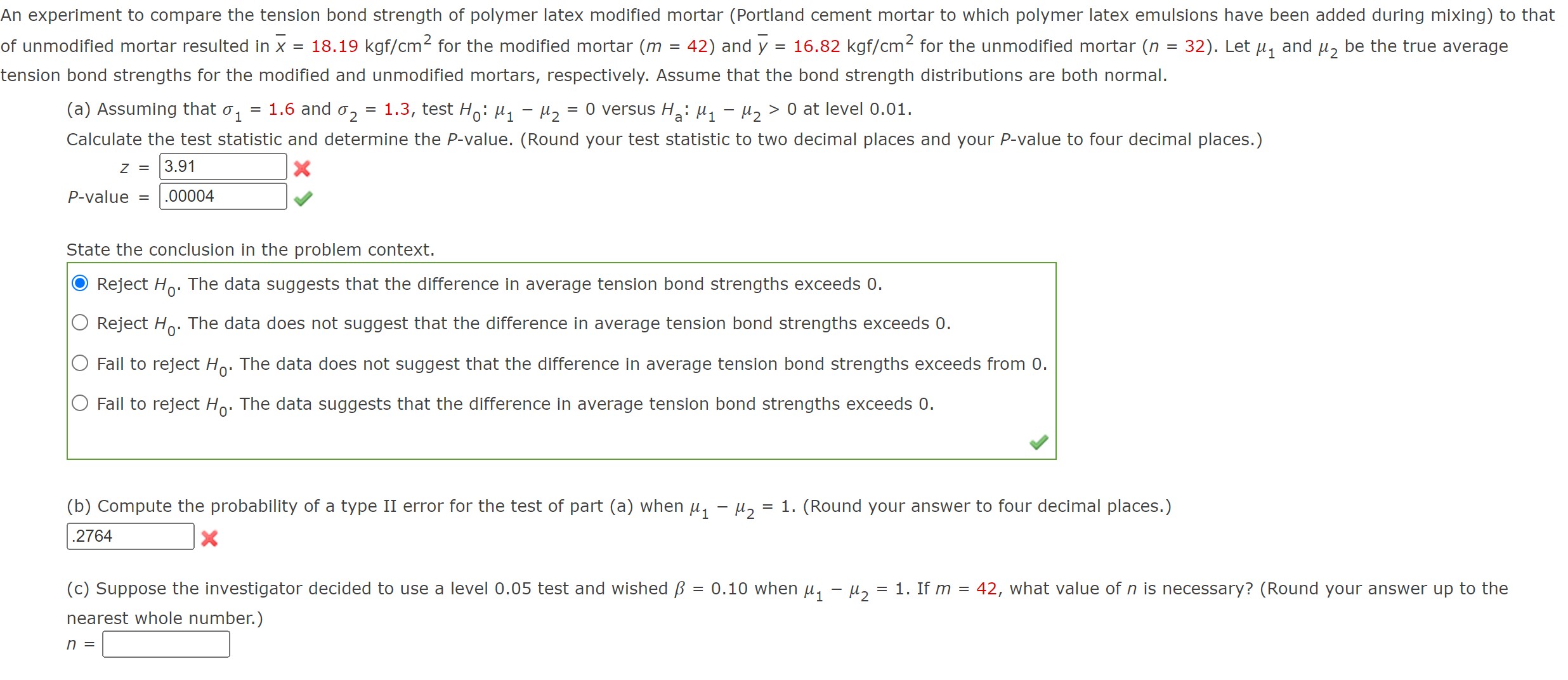 Solved n experiment to compare the tension bond strength of | Chegg.com