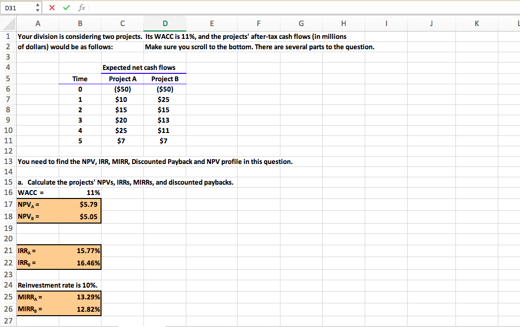 You need to find the NPV, IRR, MIRR, Discounted | Chegg.com