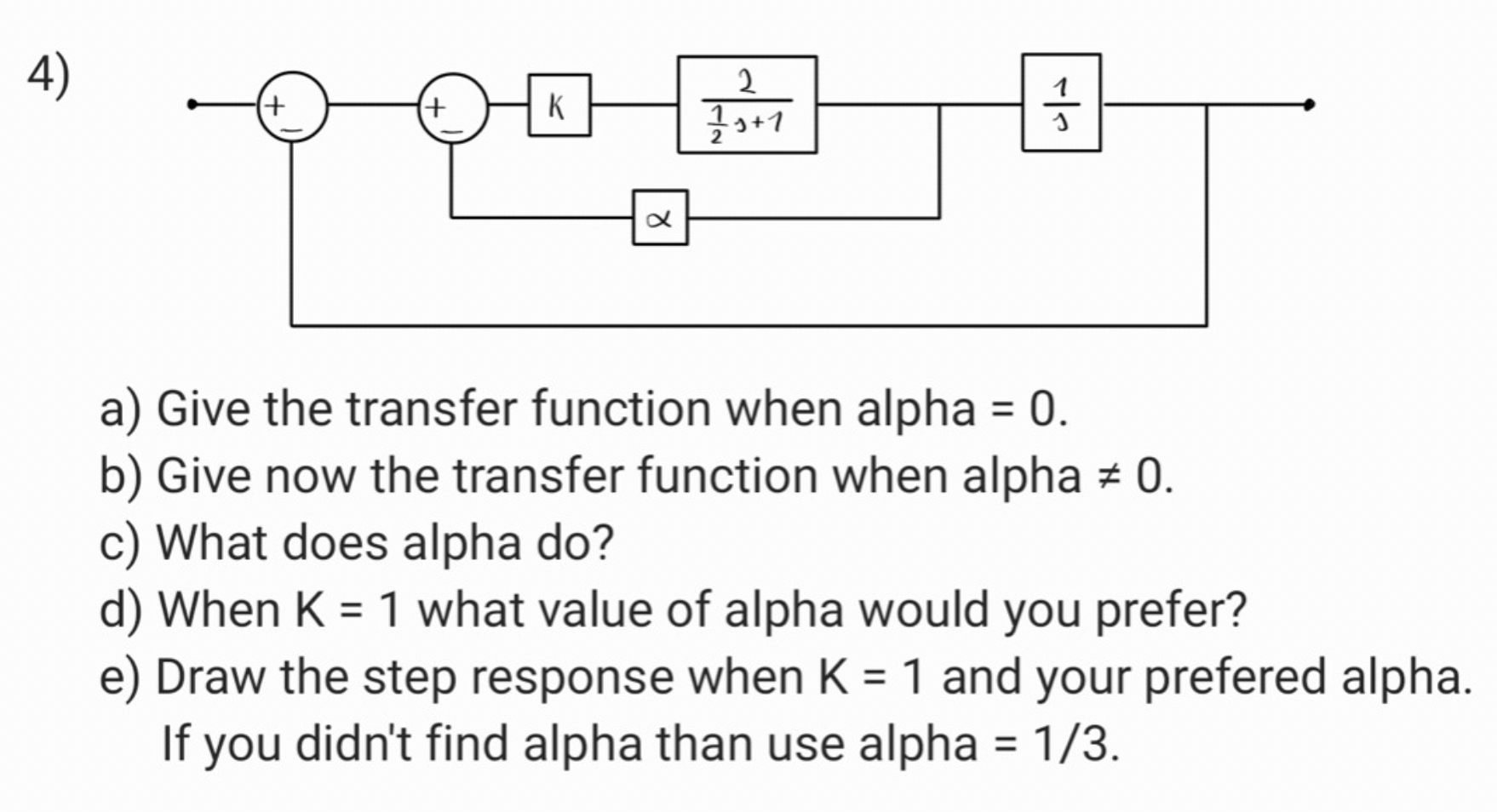Solved a) Give the transfer function when alpha =0. b) Give | Chegg.com