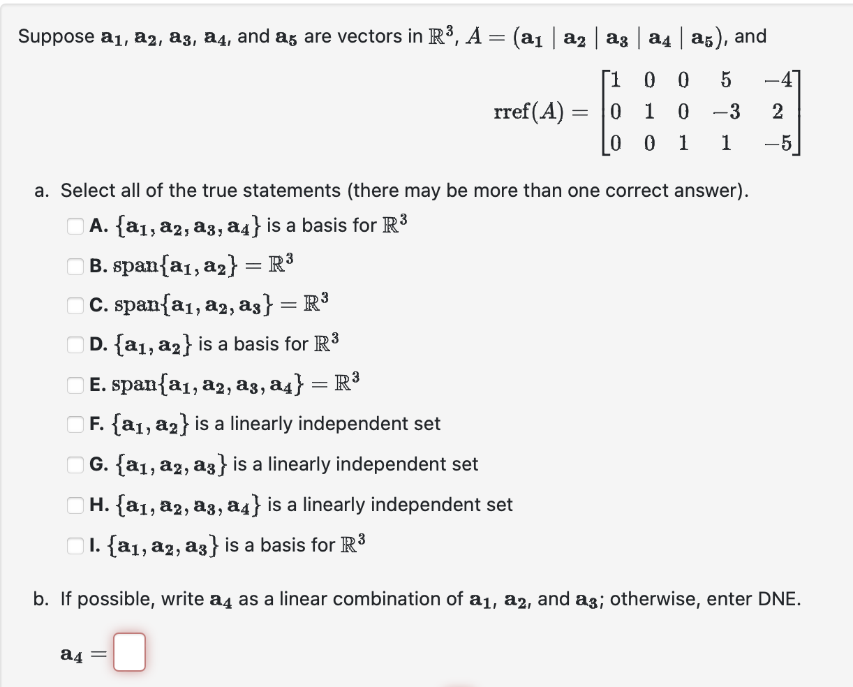 Solved uppose a1,a2,a3,a4, and a5 are vectors in | Chegg.com