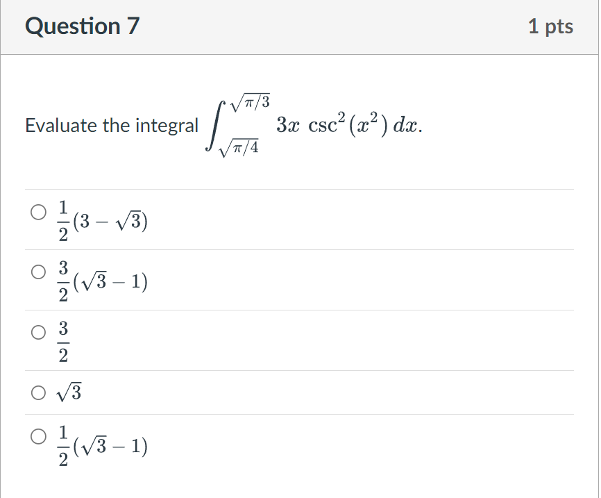 Solved by an EXPERT Question 7Evaluate the integral | Chegg.com