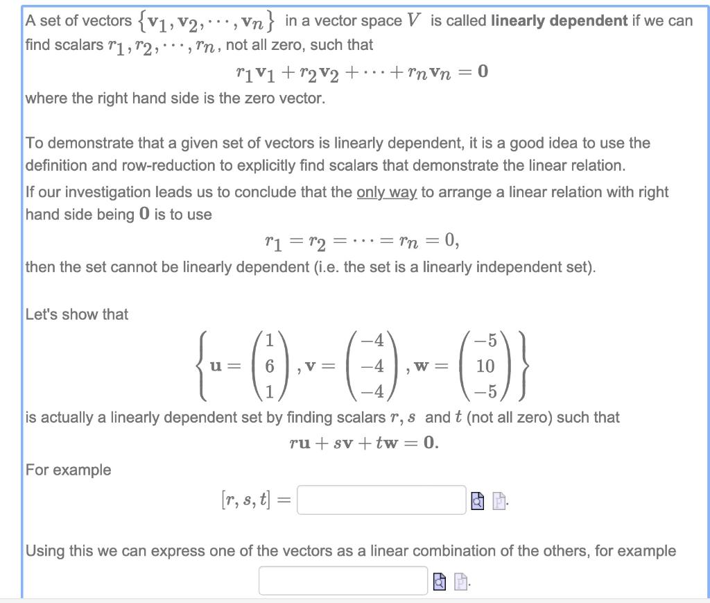 Solved A set of vectors {V1, V2,..., Vn} in a vector space V | Chegg.com