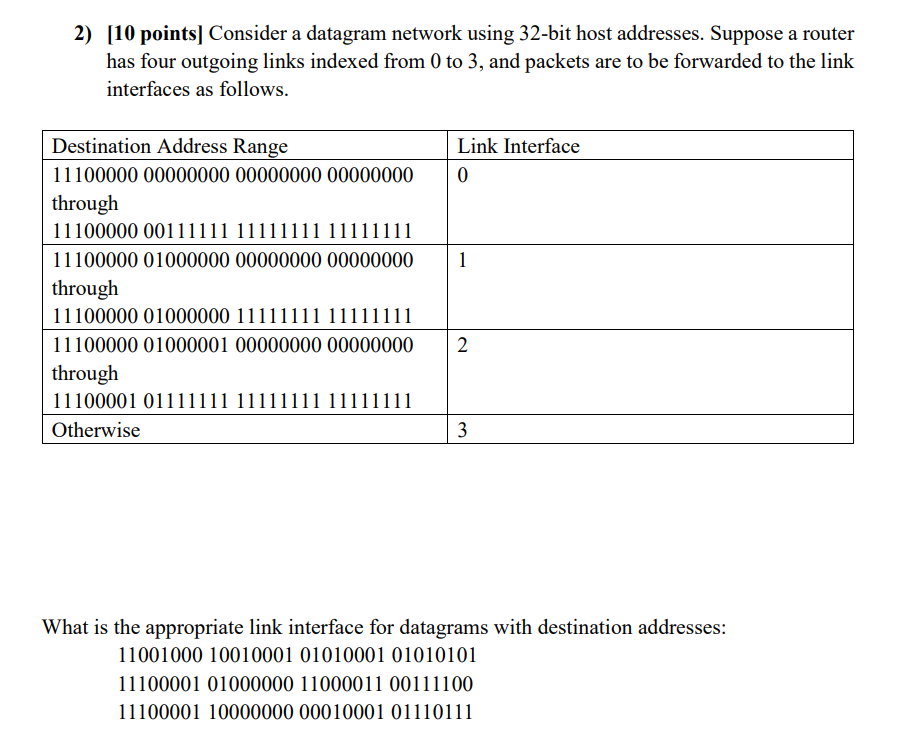 Solved 2) [10 points] Consider a datagram network using | Chegg.com
