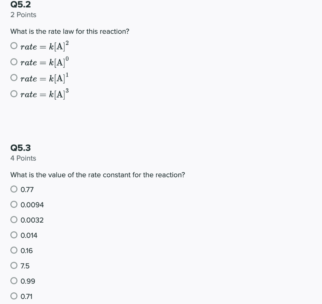 Solved Q5 integrated rate law to determine rate law 8 Points | Chegg.com