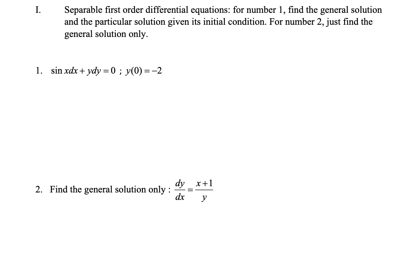 Solved I Separable First Order Differential Equations For