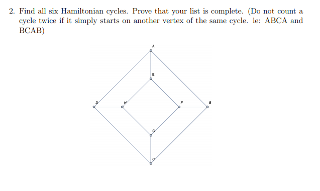 Solved 2. Find all six Hamiltonian cycles. Prove that your | Chegg.com
