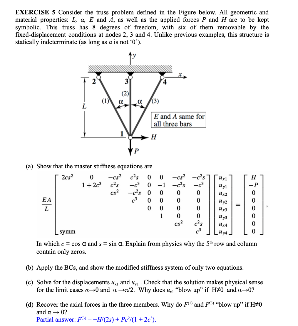Solved EXERCISE 5 Consider the truss problem defined in the | Chegg.com