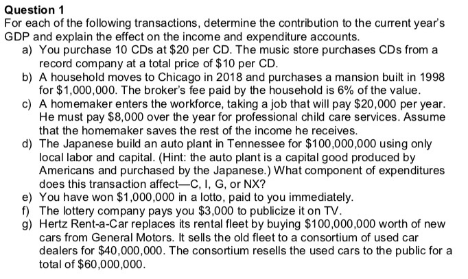 Solved Question 1 For each of the following transactions, | Chegg.com
