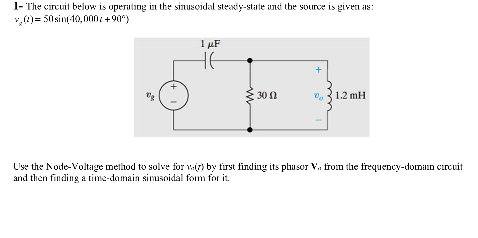 Solved 1- The circuit below is operating in the sinusoidal | Chegg.com
