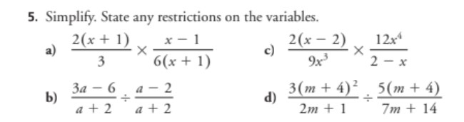 Solved 5. Simplify. State any restrictions on the variables. | Chegg.com