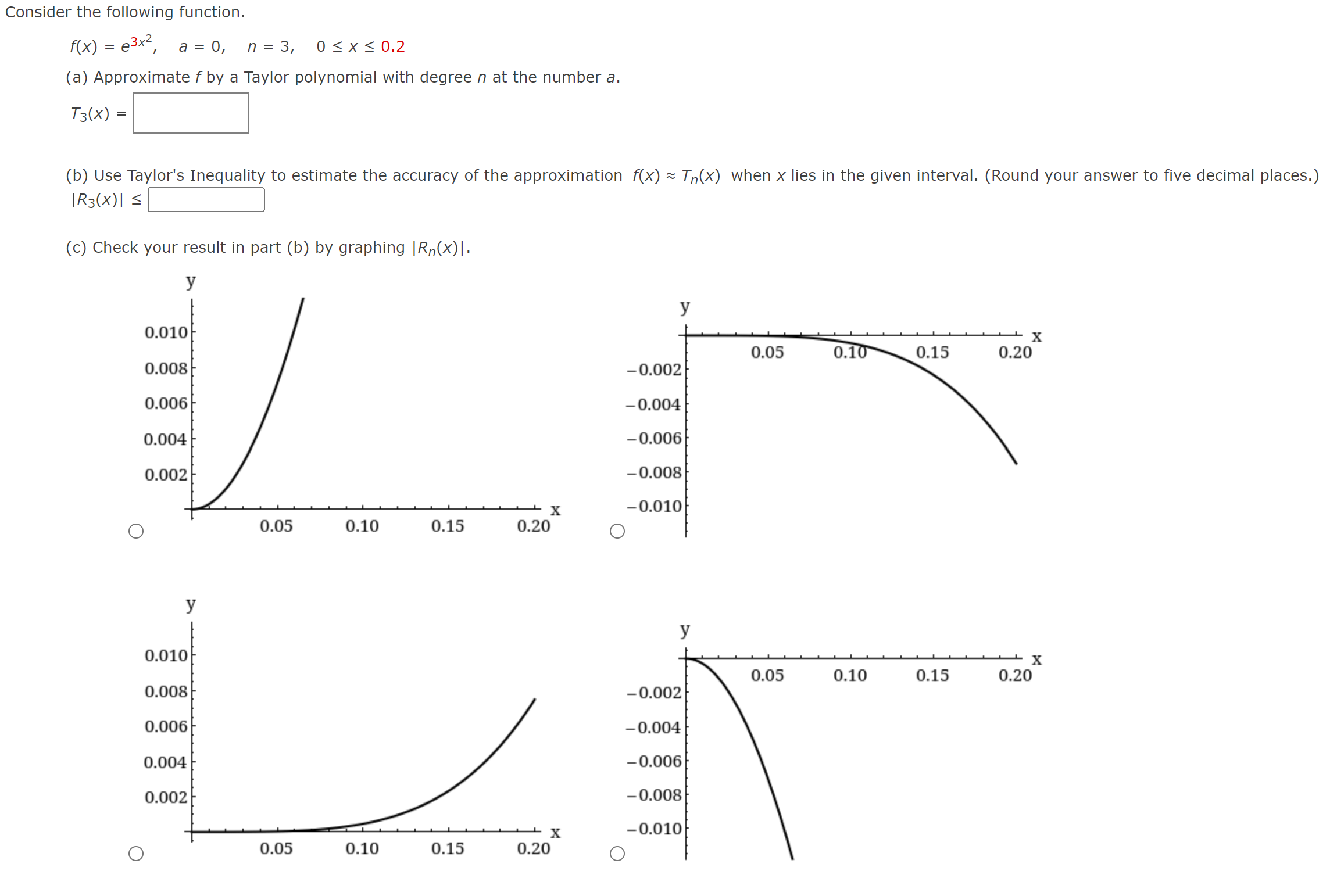Solved f(x)=e3x2,a=0,n=3,0≤x≤0.2(a) ﻿Approximate f ﻿by a | Chegg.com