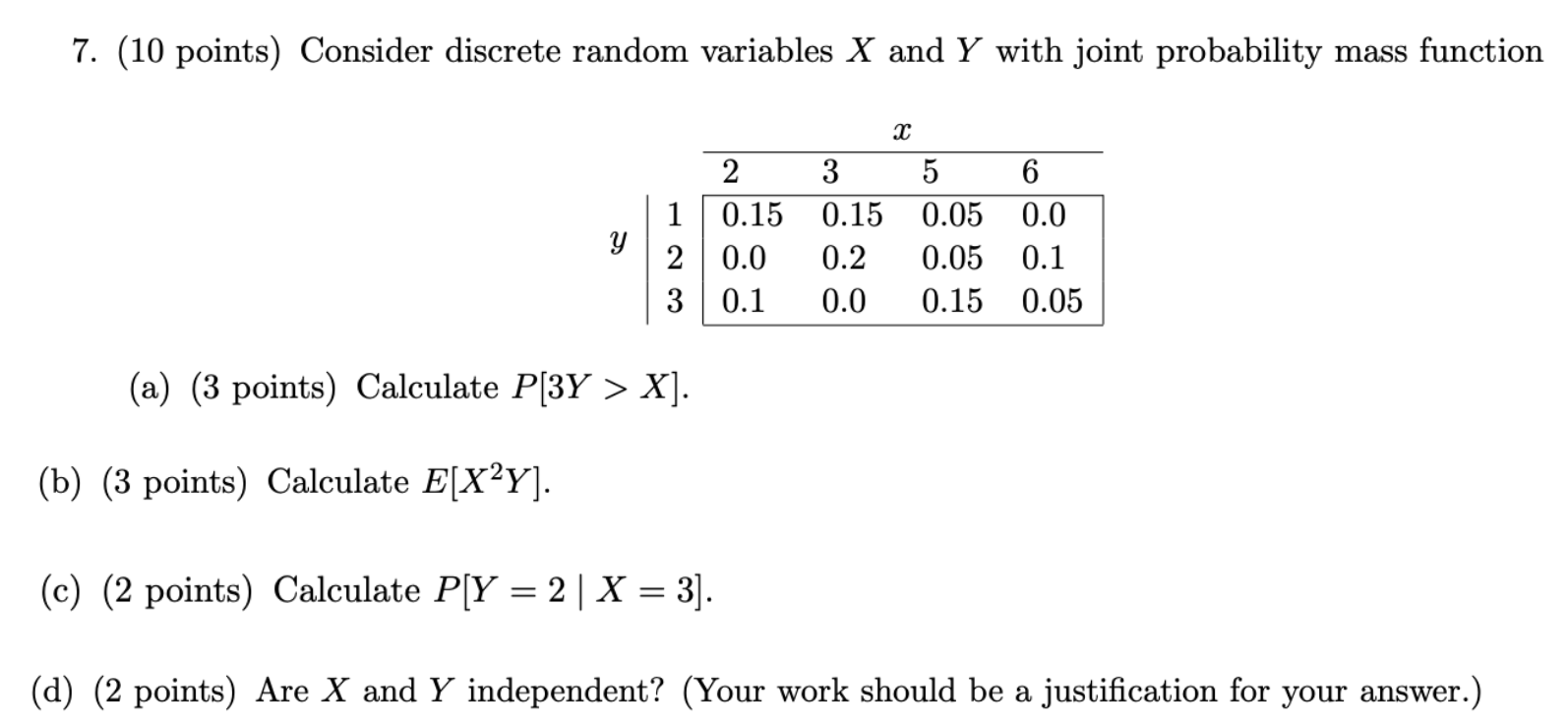 Solved 7. (10 points) Consider discrete random variables X | Chegg.com