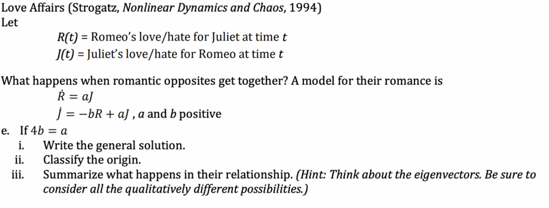 Solved Love Affairs (Strogatz, Nonlinear Dynamics and Chaos, | Chegg.com