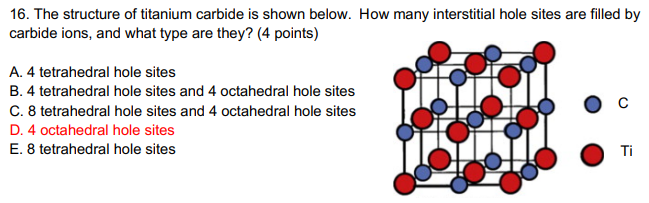 Solved 16. The structure of titanium carbide is shown below. | Chegg.com
