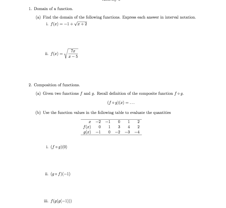 Solved 1. Domain of a function. (a) Find the domain of the | Chegg.com