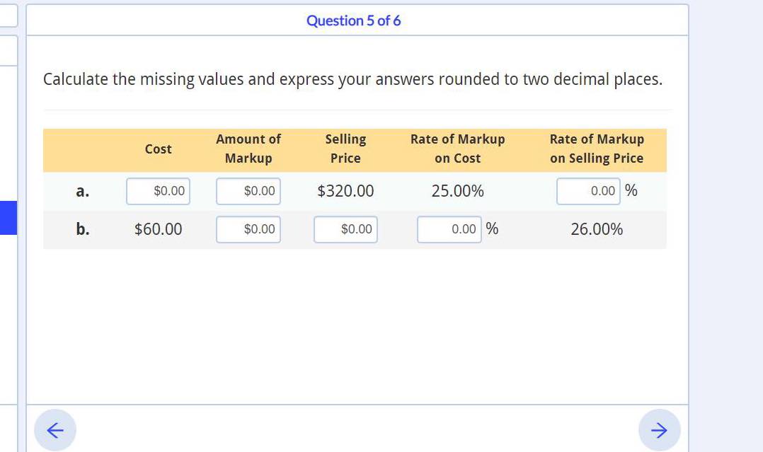 Solved Calculate the missing values and express your answers | Chegg.com