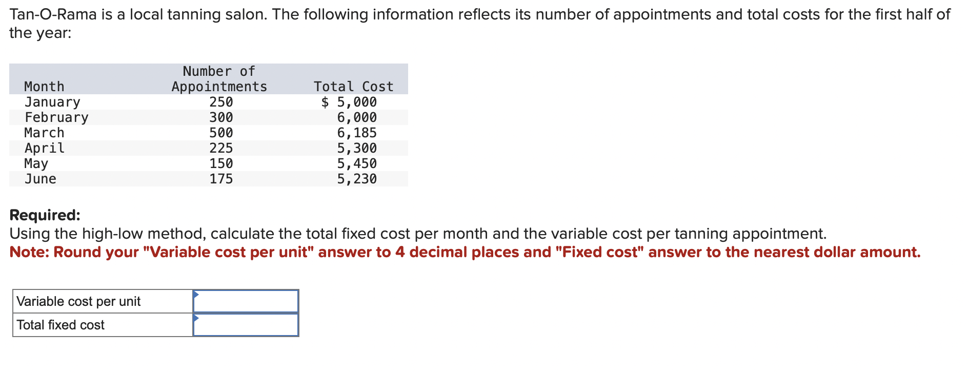 Solved Tan-O-Rama is a local tanning salon. The following | Chegg.com