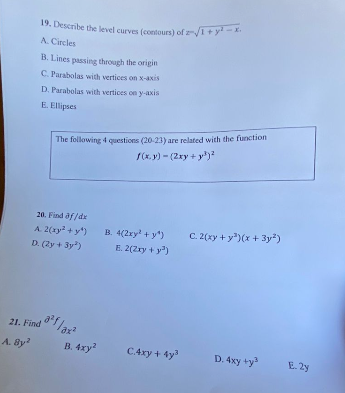 Solved 19. Describe the level curves (contours) of z=1+y2−x. | Chegg.com