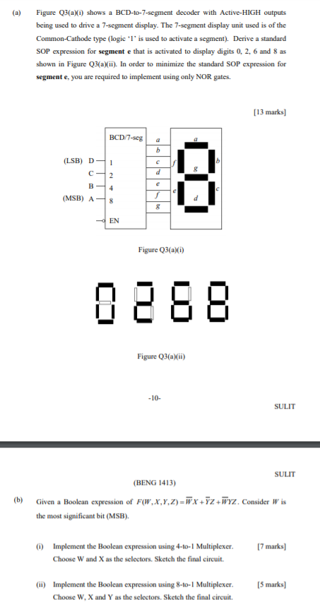Solved (a) Figure Q3(ai) shows a BCD-to-7-segment decoder | Chegg.com