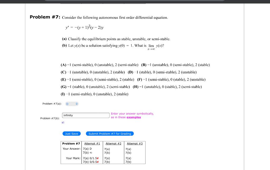 Solved Problem #7: Consider the following autonomous first | Chegg.com