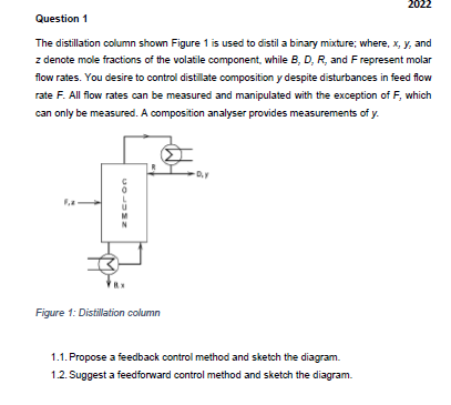 Solved The distillation column shown Figure 1 is used to | Chegg.com